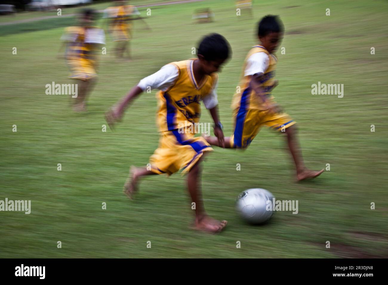 Children playing football during a Physical education class in Palau ...