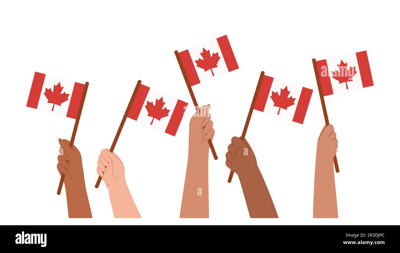 Hands waving Canadian flags. Vector hand drawn illustration Stock ...