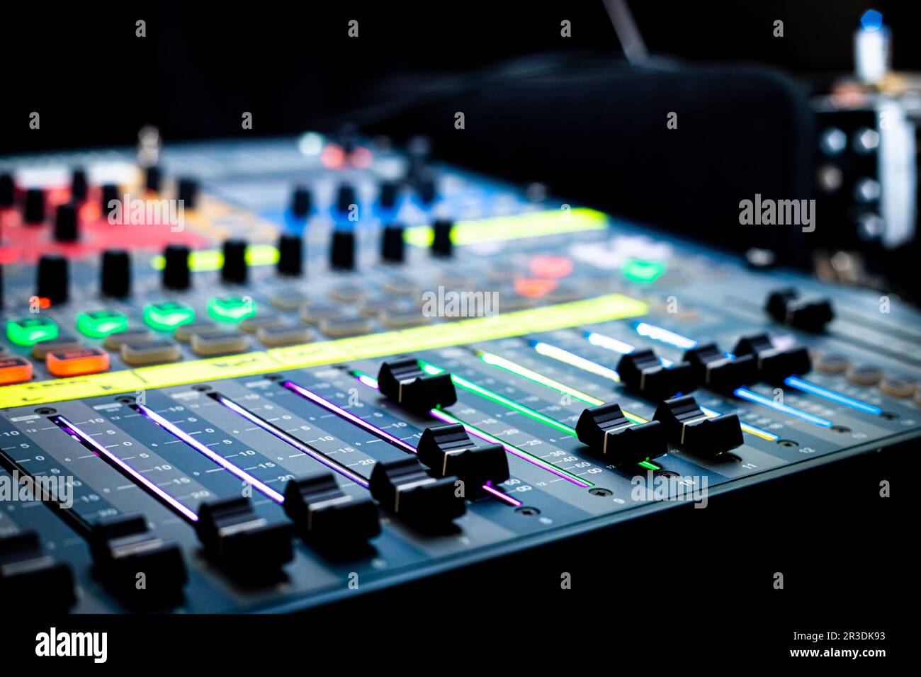 Sliders and buttons on Audio Mixing Desk at live event Stock Photo - Alamy