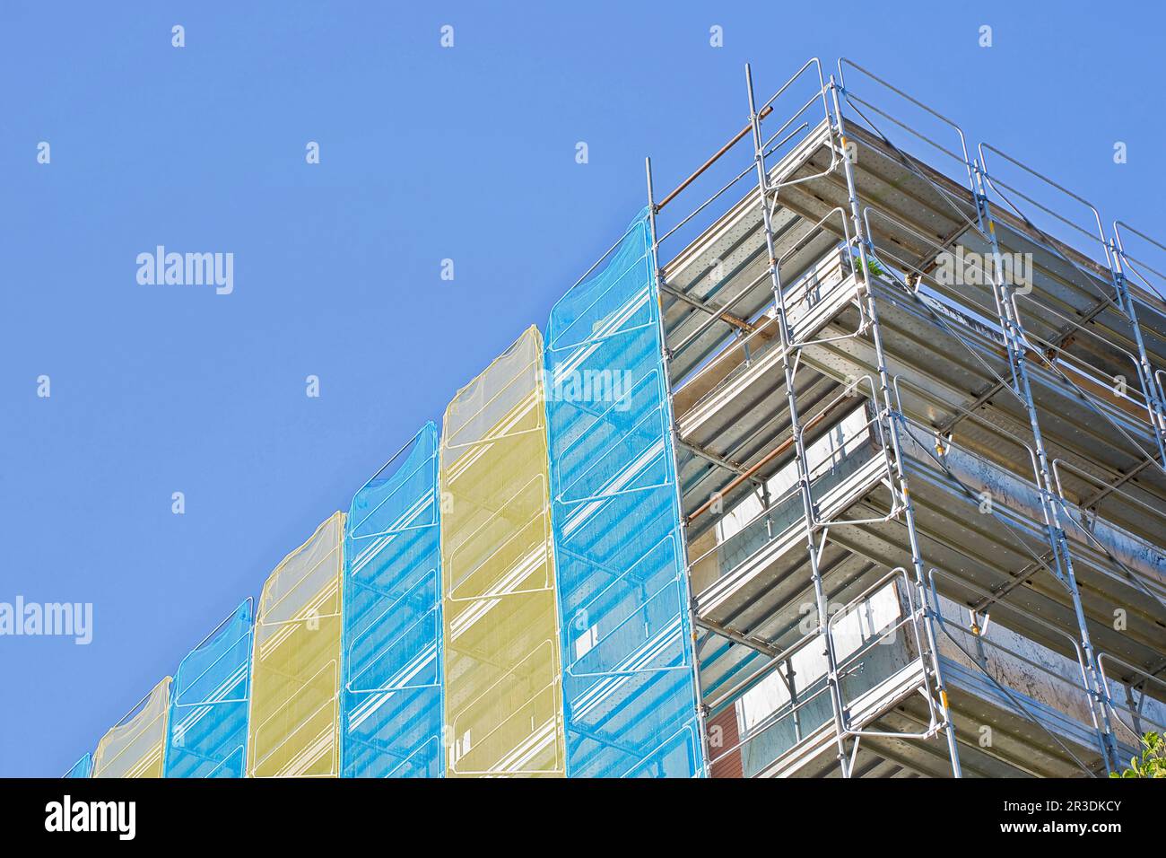 Metal scaffolding on a construction site built with prefabricated ...