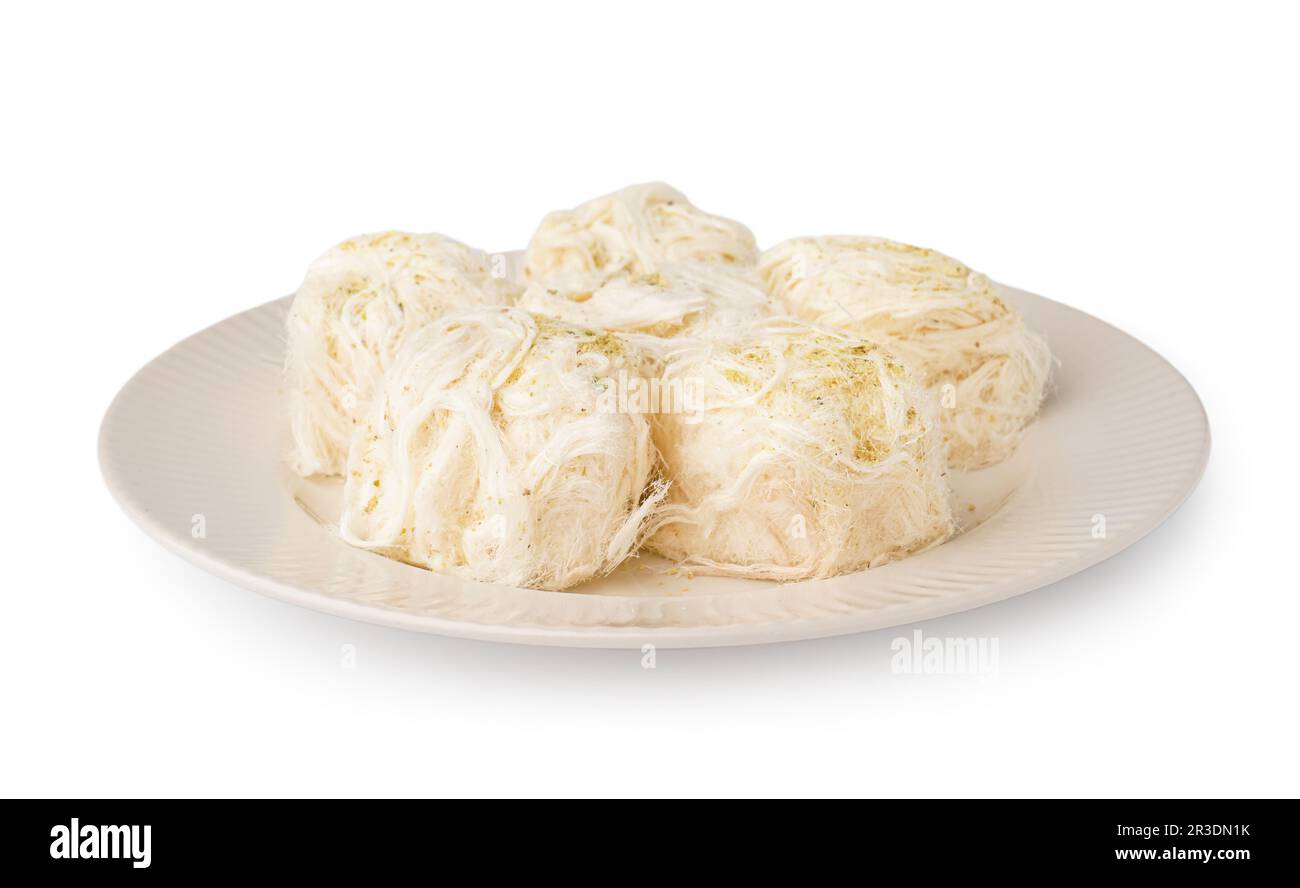 Plate with tasty Turkish Pismaniye on white background Stock Photo - Alamy