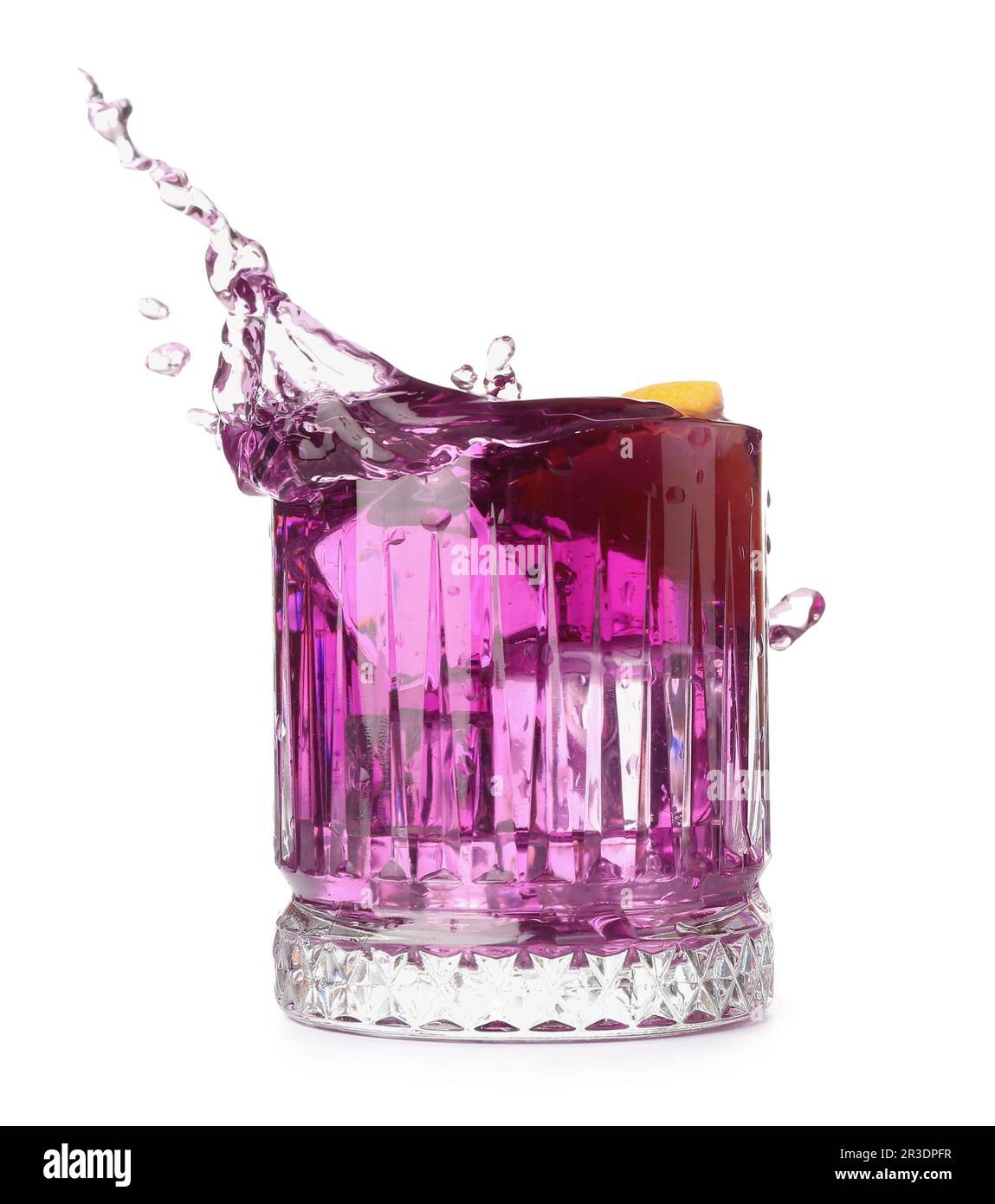 Purple gin and tonic with splashes on white background Stock Photo - Alamy