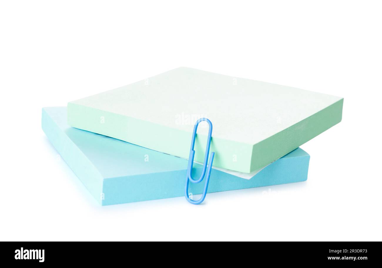 Colorful sticky note with paperclip on white background Stock Photo - Alamy