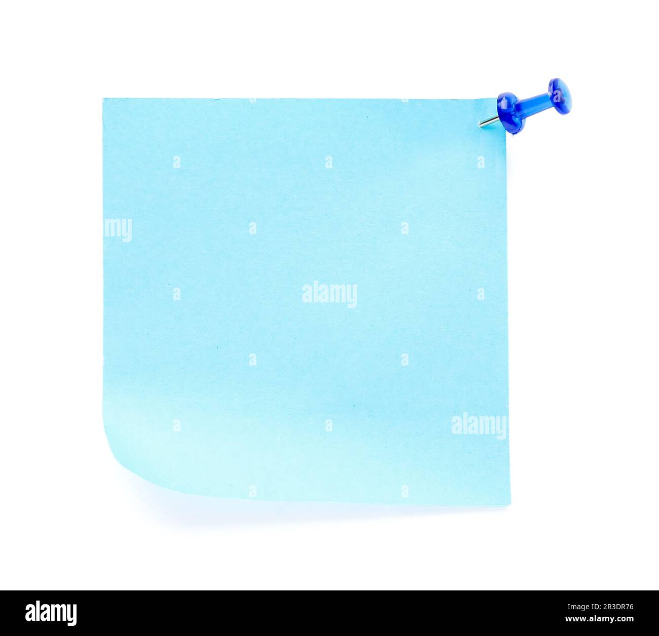 Blue sticky note with paper pin on white background Stock Photo - Alamy