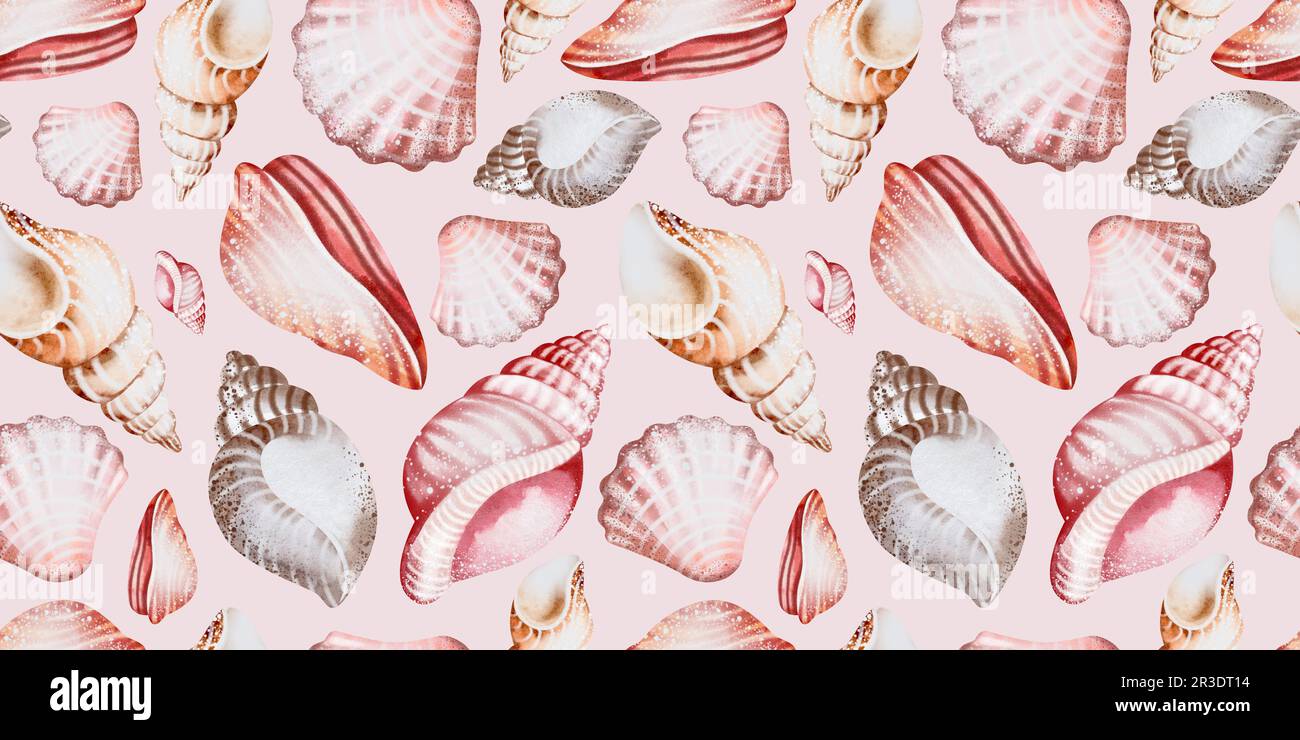 Seamless watercolor sea pattern with seashells. watercolor seamless ...