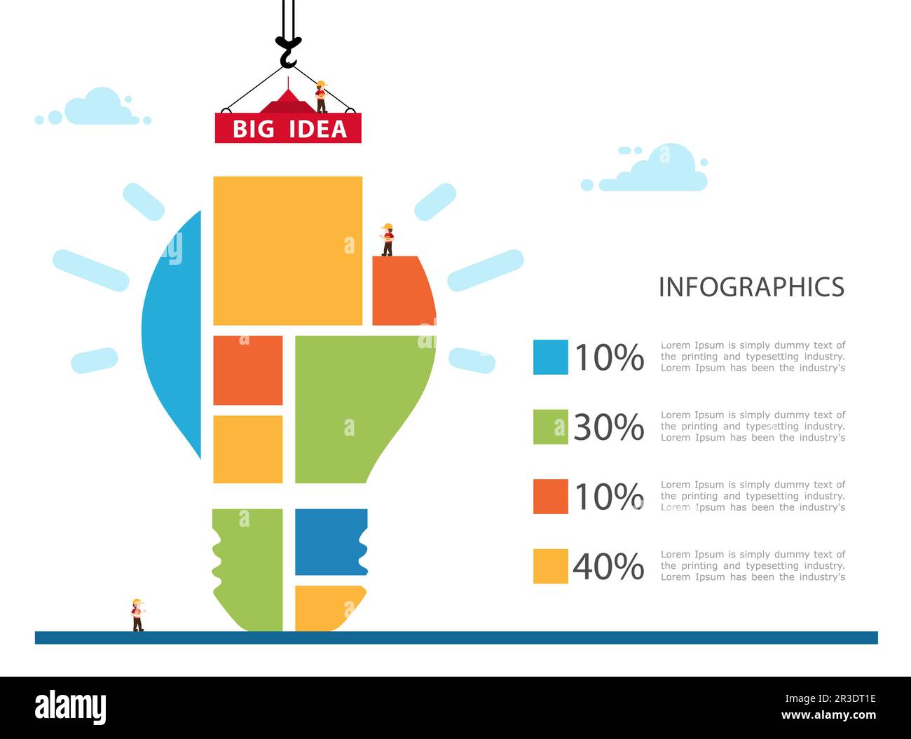infographic Big idea for business. Color lamp made of blocks on a white ...