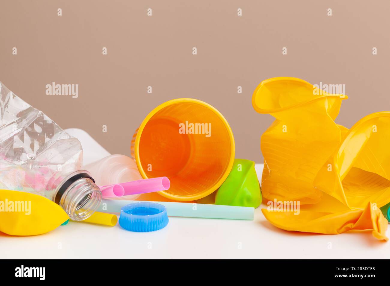 Plastic waste danger ecology concept with garbage and colorful single ...