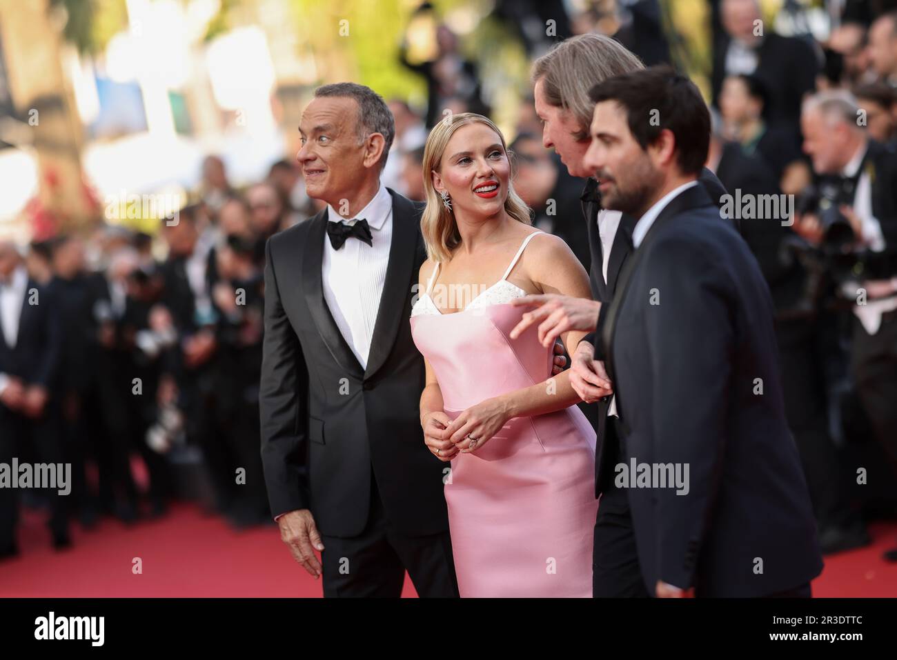 Tom Hanks, from left, Scarlett Johansson, director Wes Anderson, and Jason Schwartzman pose for ...