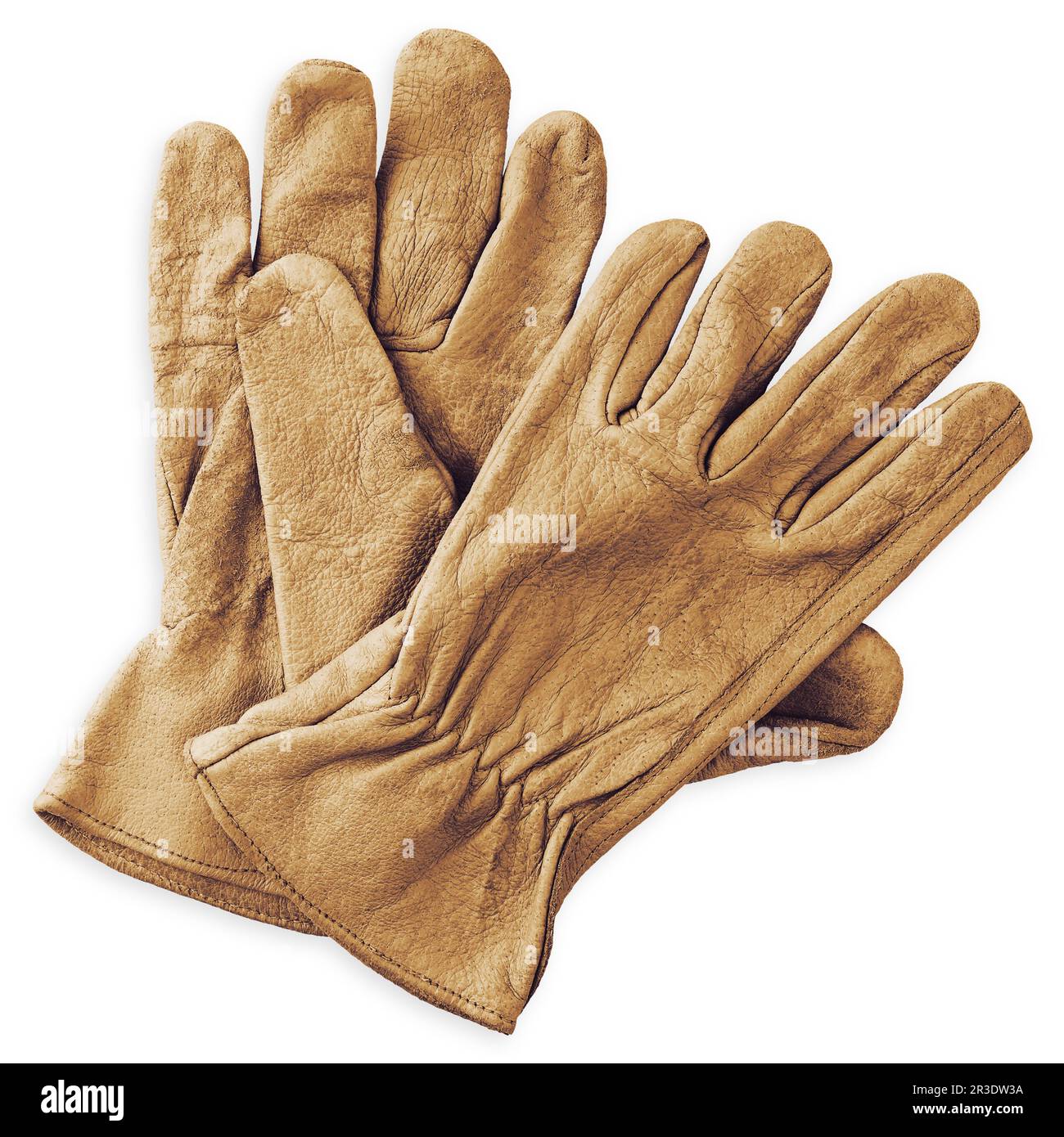 safety gloves in leather brown color , top view isolated on white ...