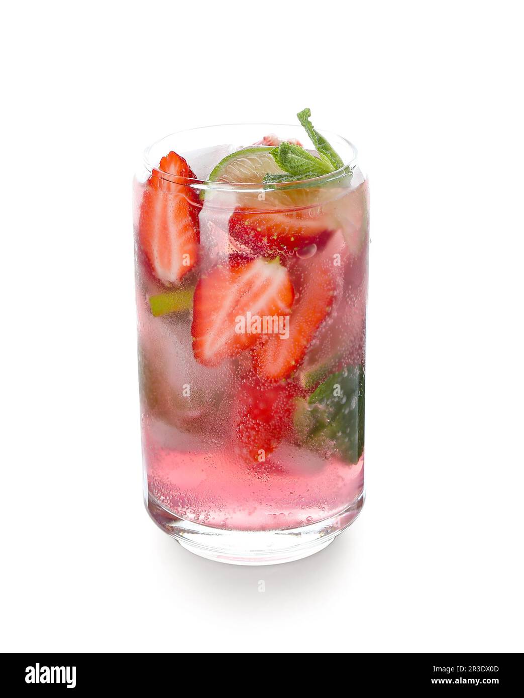 Glass of fresh strawberry mojito isolated on white background Stock ...