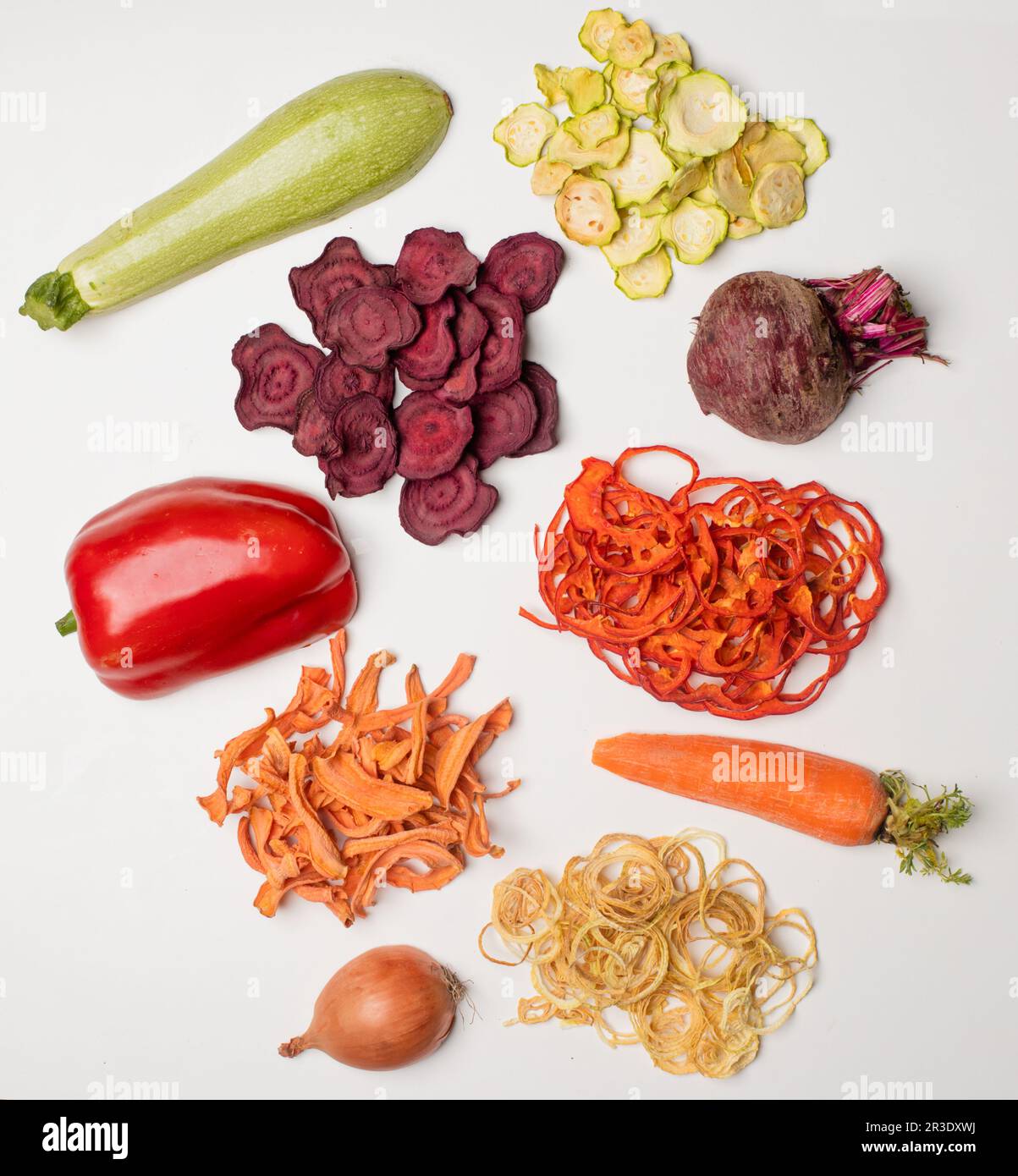 The slices of various dried vegetables as a snack for vegetarians Stock ...