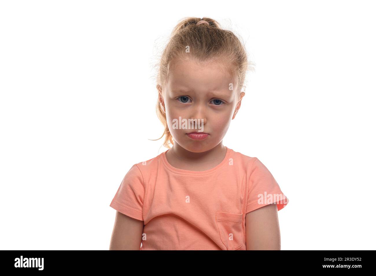 Sad little girl isolated on white Stock Photo - Alamy