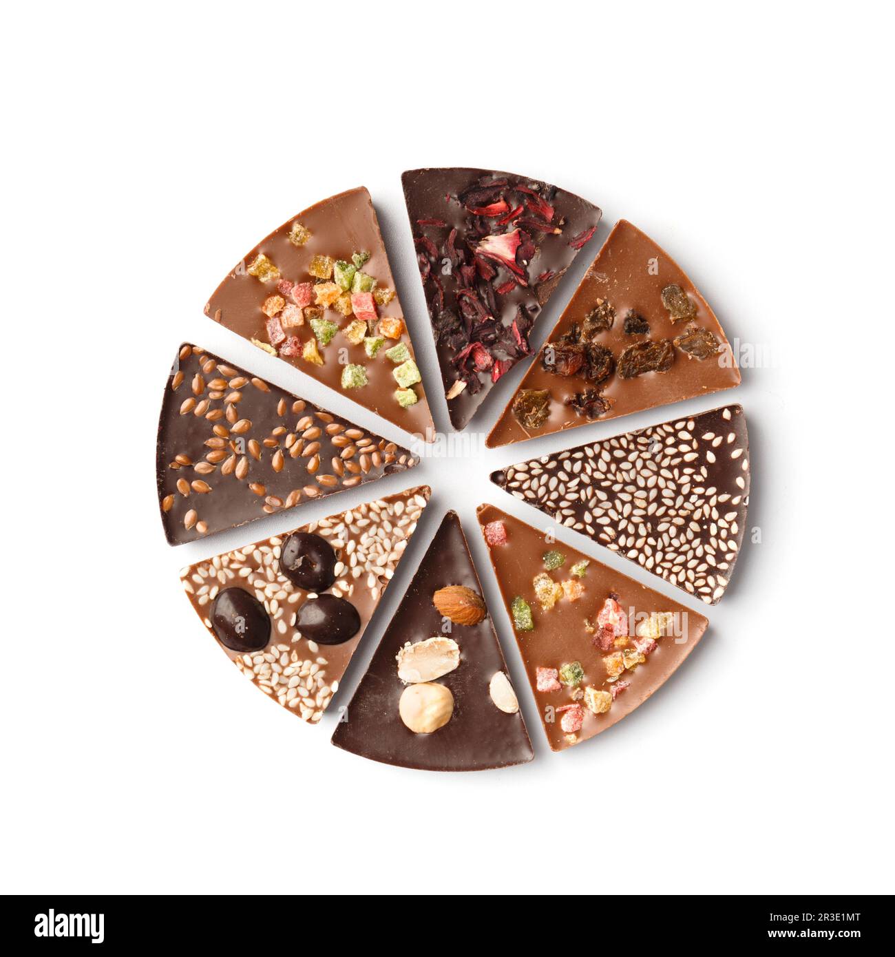 Chocolate pizza made of black and milk chocolate with candied fruits ...