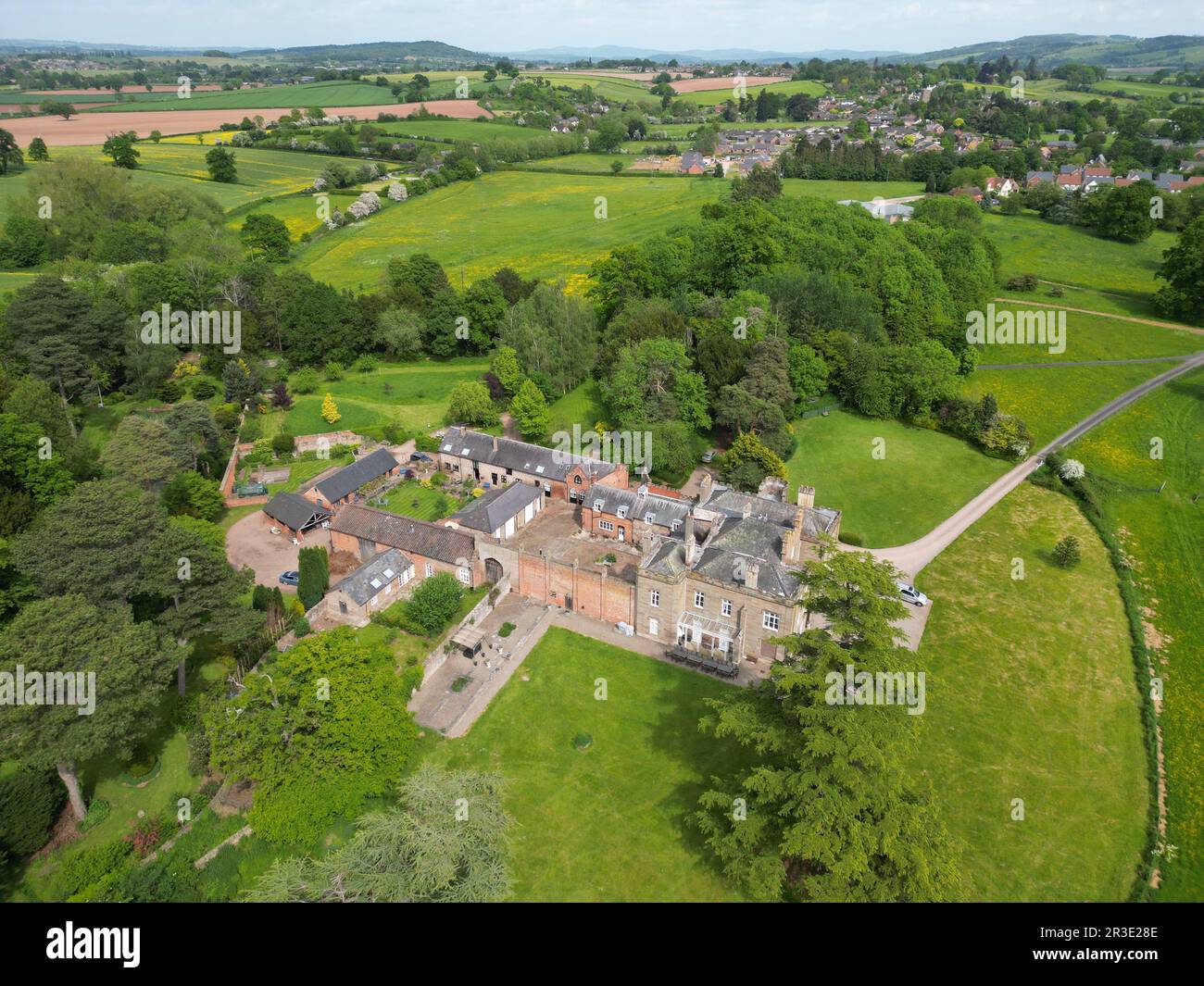 Aerial view of New Court Manor near Lugwardine Herefordshire UK built ...