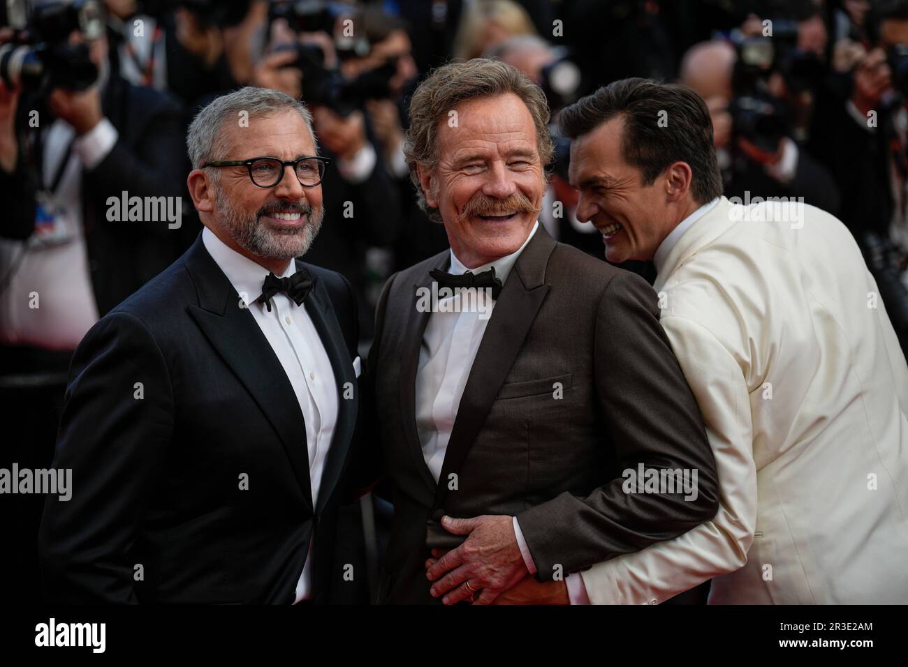 Steve Carell, from left, Bryan Cranston, and Rupert Friend pose for ...