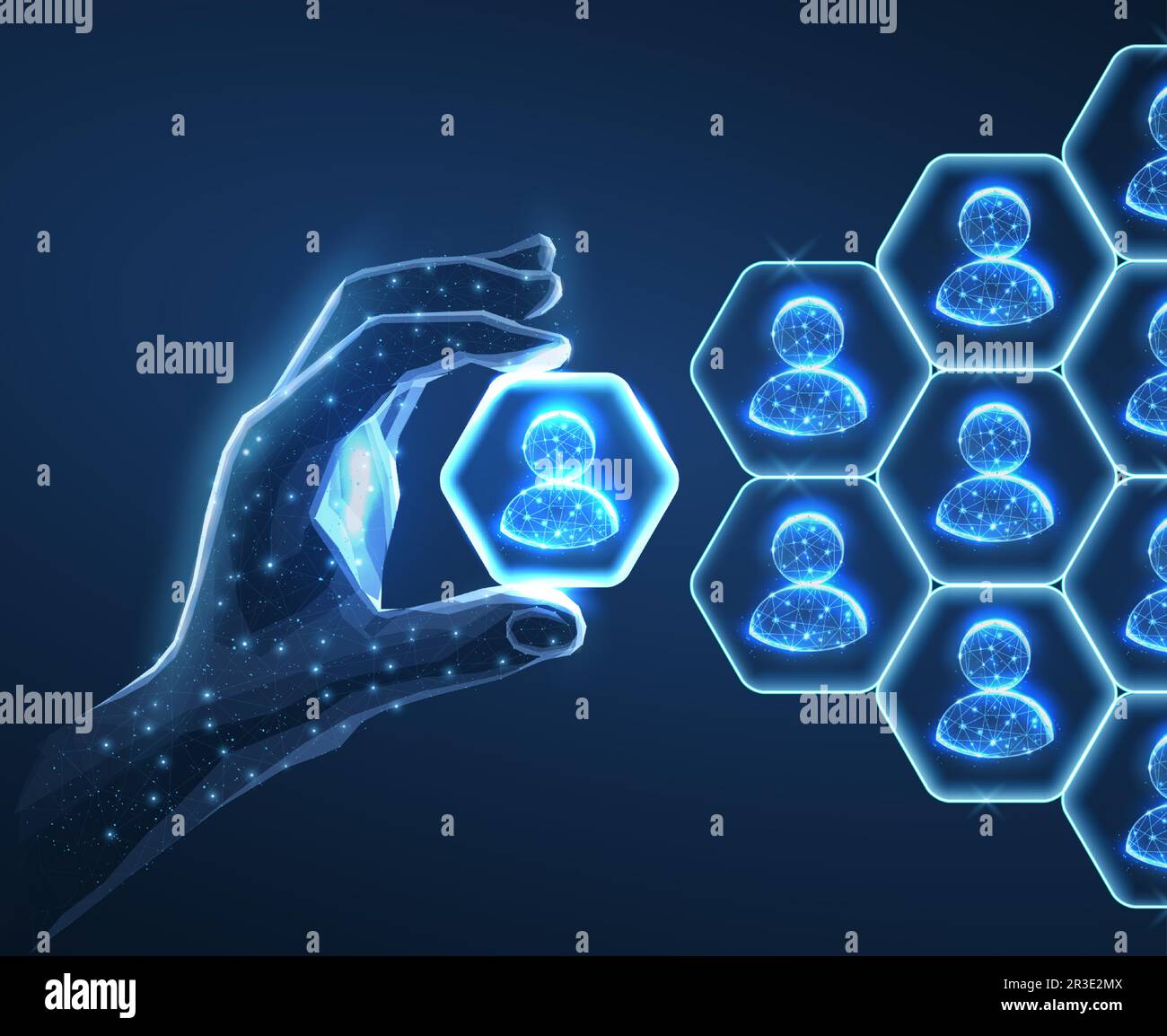 Abstract 3d human hand hold leader icon in hexagon and people pyramid ...
