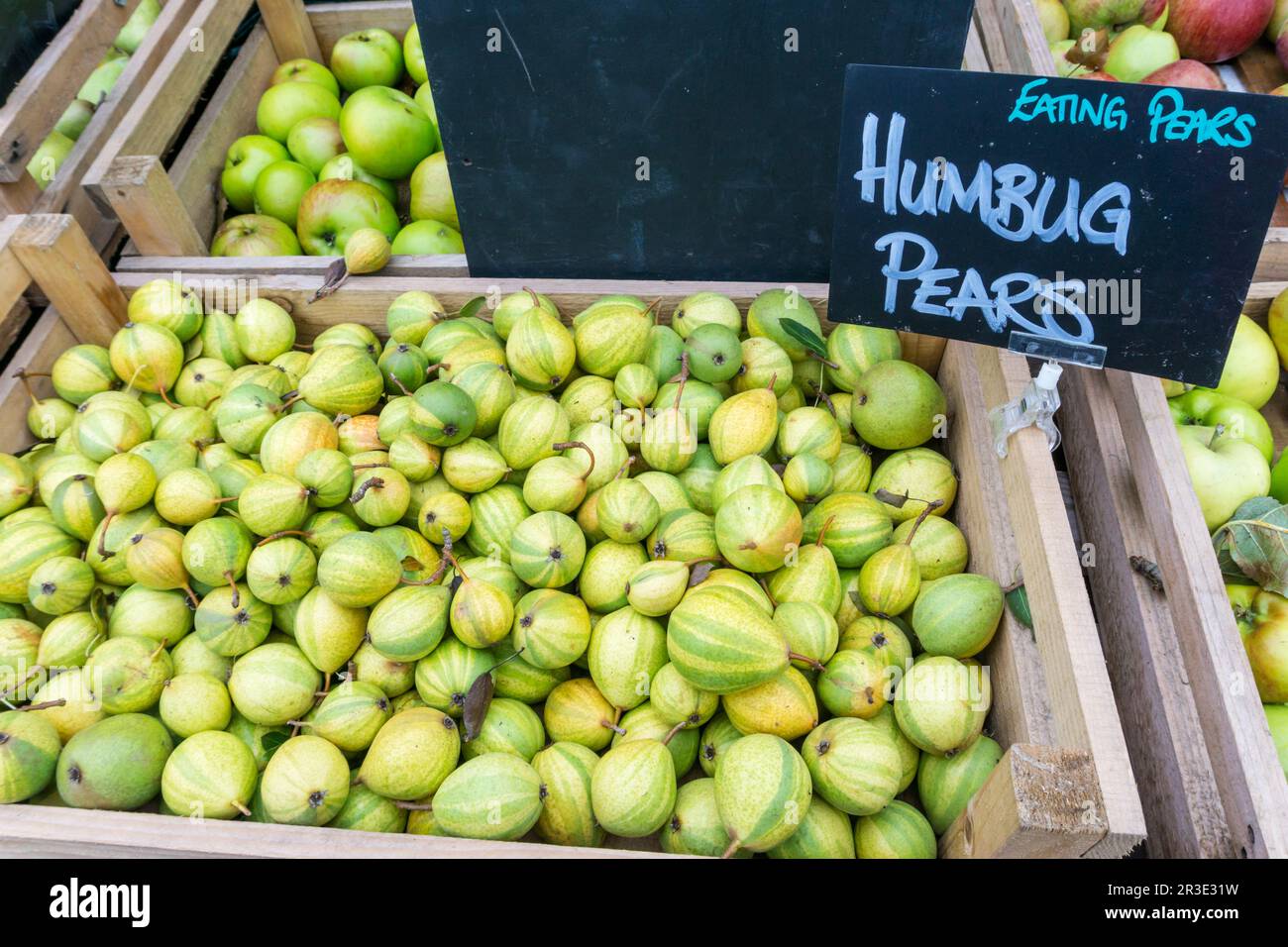 A box of humbug pears on sale in a farm shop Stock Photo - Alamy