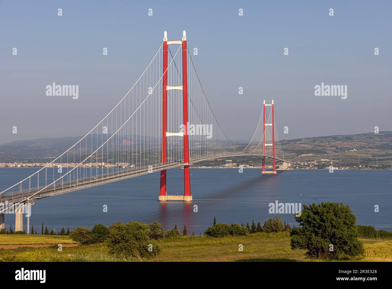 1915 Canakkale Bridge aerial view in Canakkale, Turkey. World's longest ...