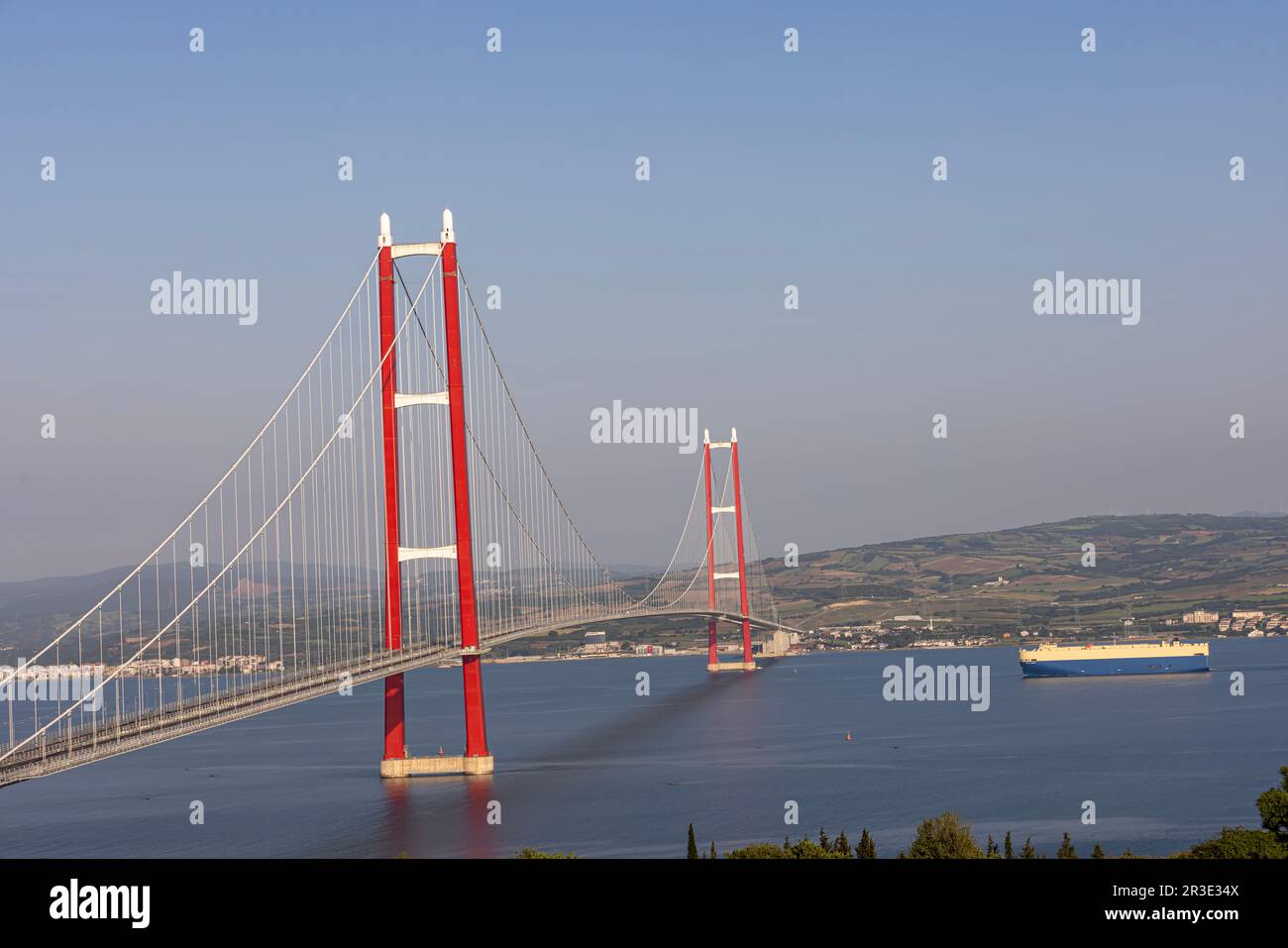 1915 Canakkale Bridge aerial view in Canakkale, Turkey. World's longest ...