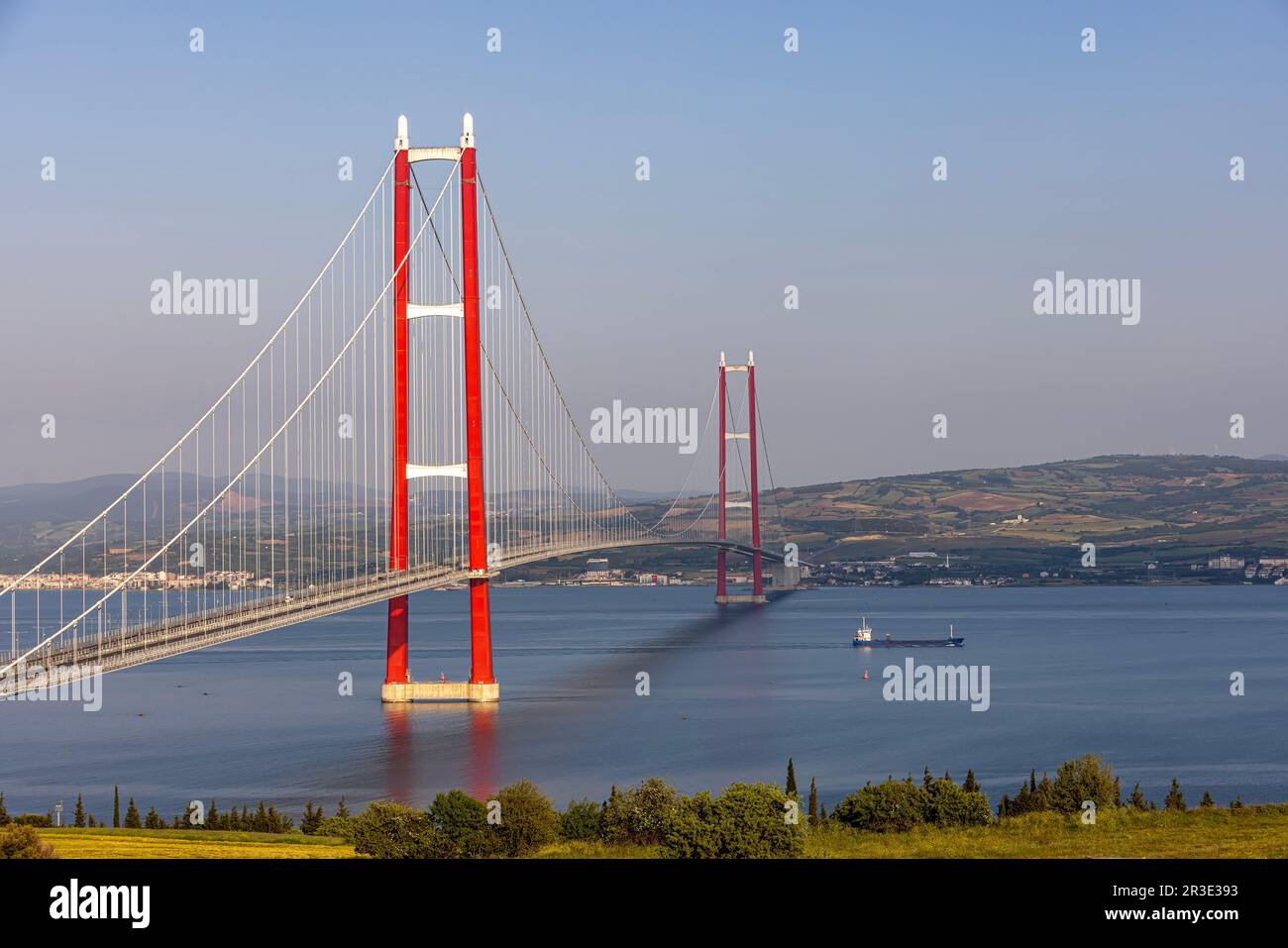 1915 Canakkale Bridge aerial view in Canakkale, Turkey. World's longest ...