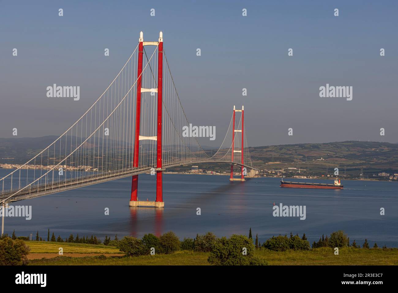 1915 Canakkale Bridge aerial view in Canakkale, Turkey. World's longest ...