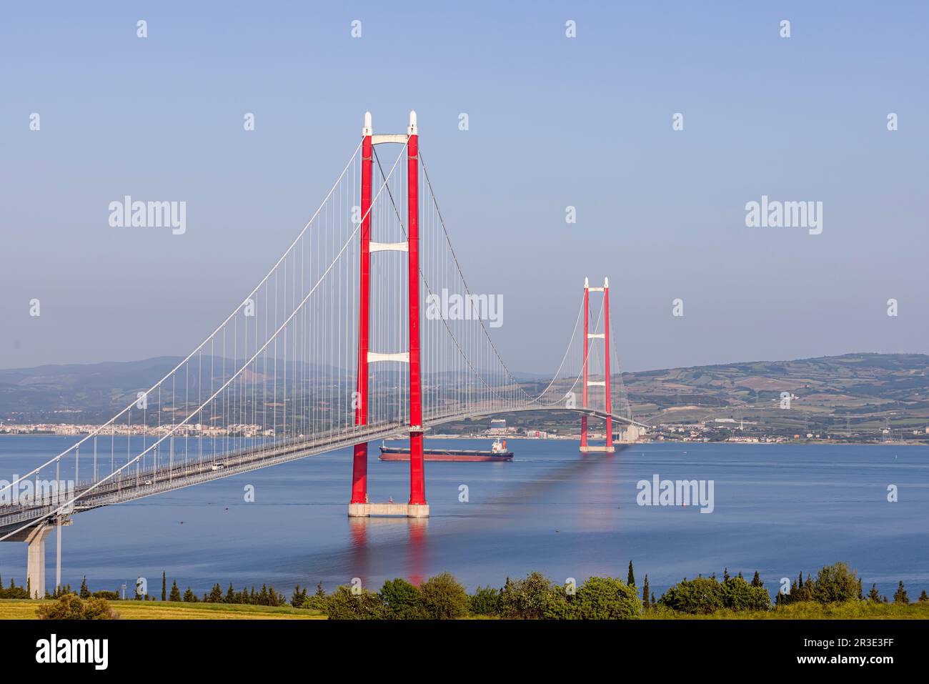 1915 Canakkale Bridge aerial view in Canakkale, Turkey. World's longest ...