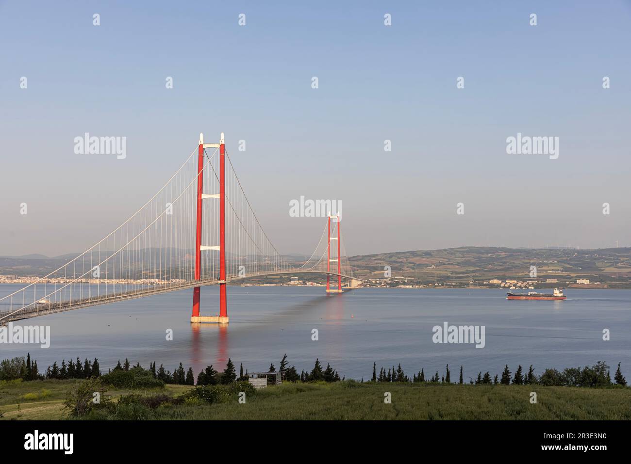 1915 Canakkale Bridge aerial view in Canakkale, Turkey. World's longest ...
