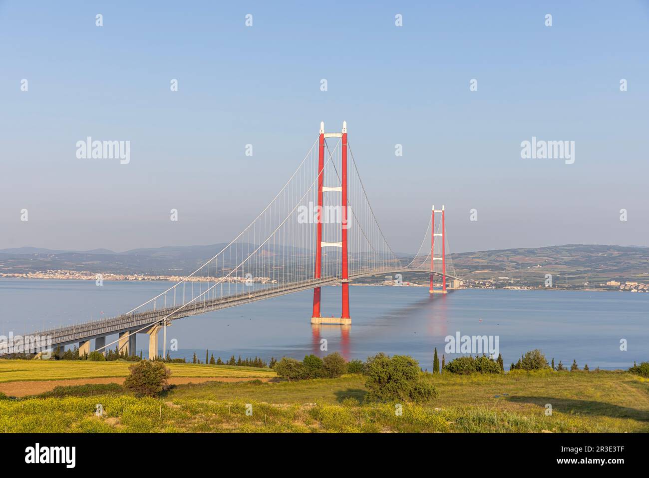 1915 Canakkale Bridge aerial view in Canakkale, Turkey. World's longest ...