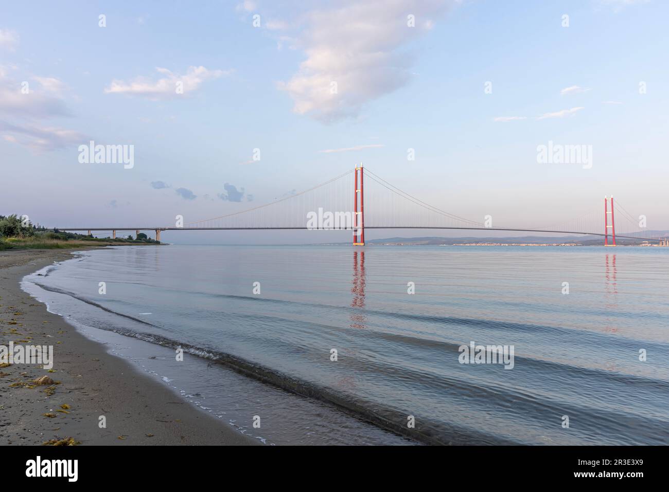 1915 Canakkale Bridge aerial view in Canakkale, Turkey. World's longest ...