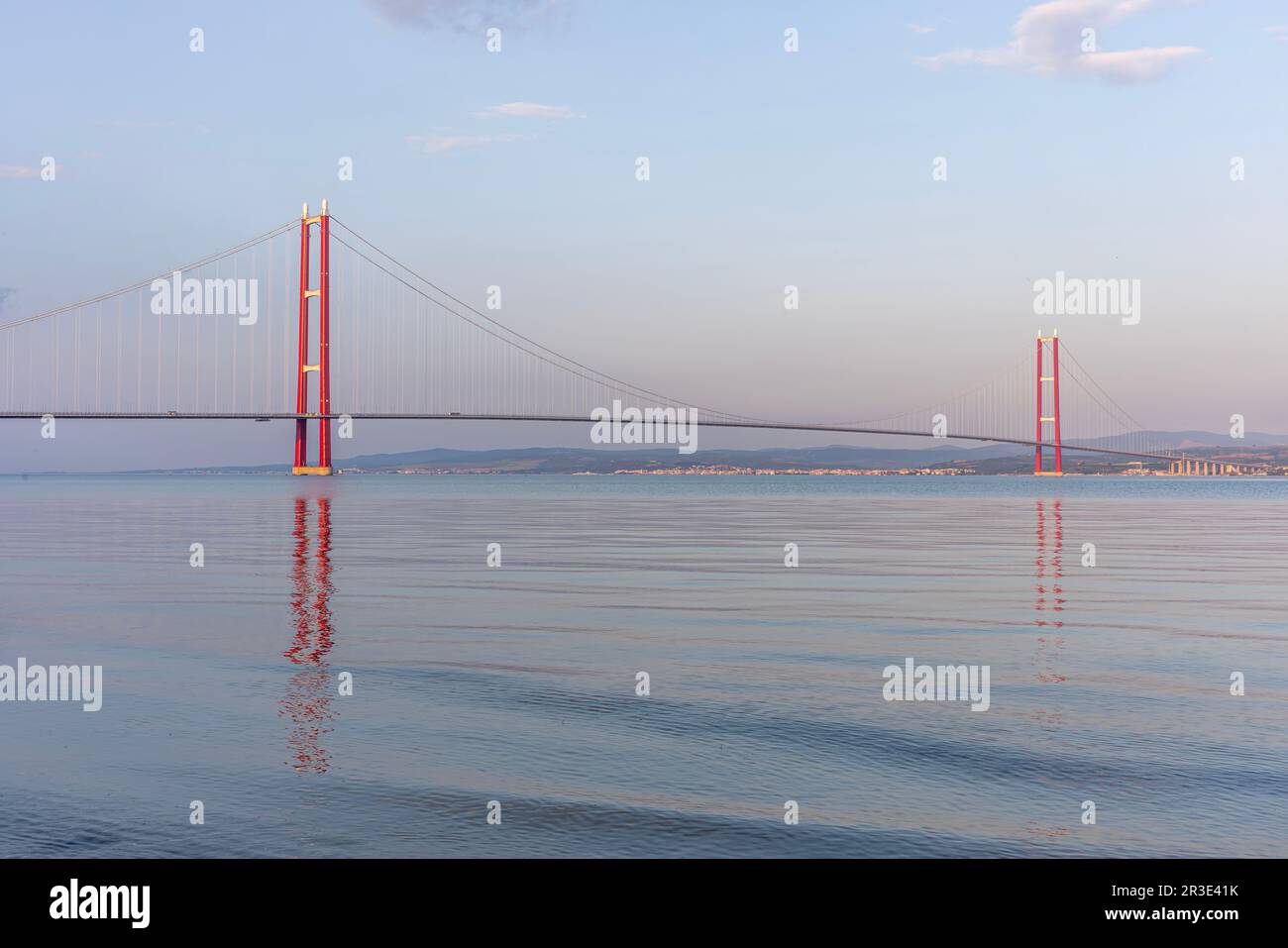 1915 Canakkale Bridge aerial view in Canakkale, Turkey. World's longest ...
