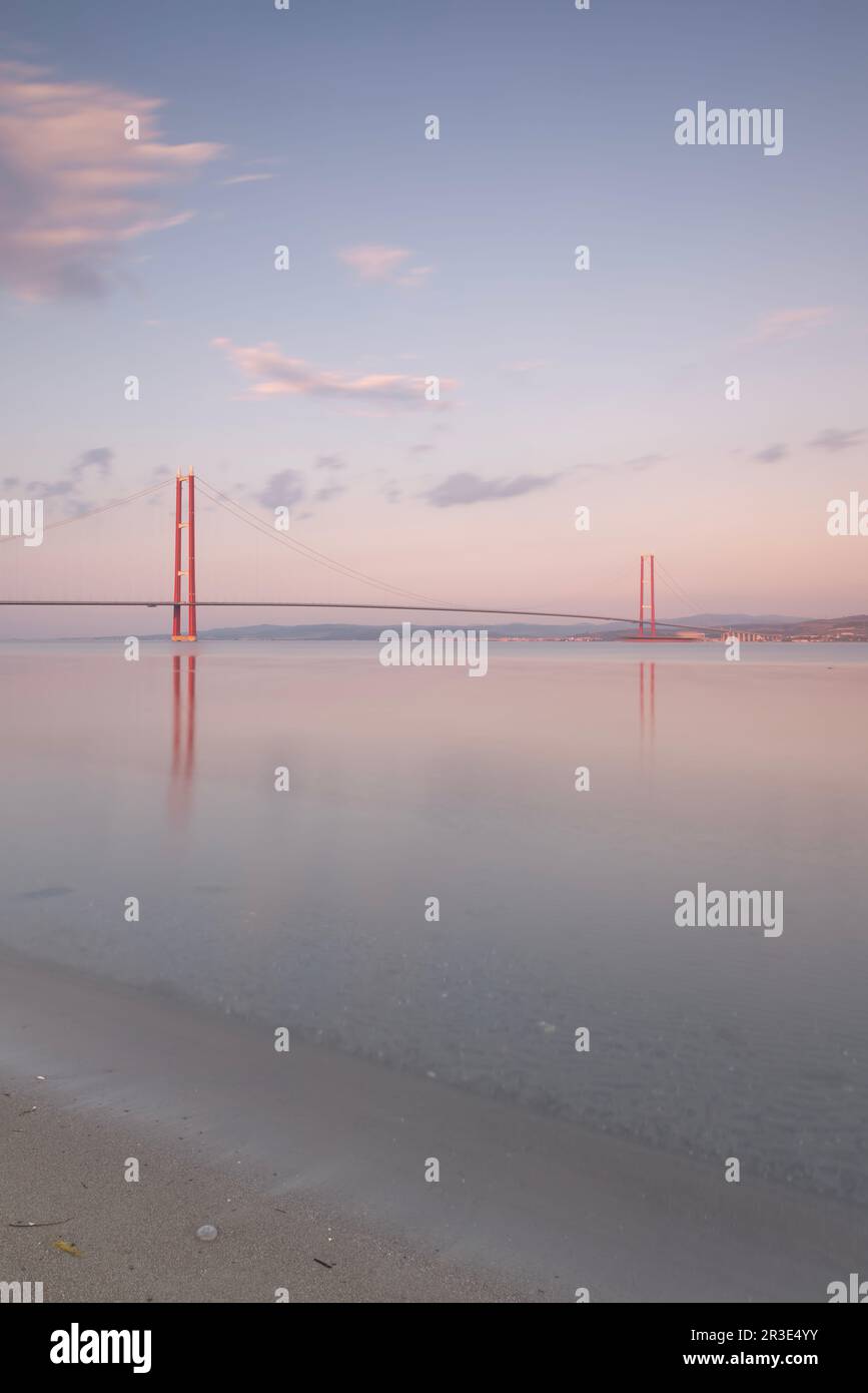 1915 Canakkale Bridge aerial view in Canakkale, Turkey. World's longest ...