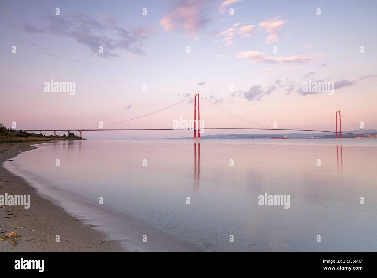 1915 Canakkale Bridge aerial view in Canakkale, Turkey. World's longest ...