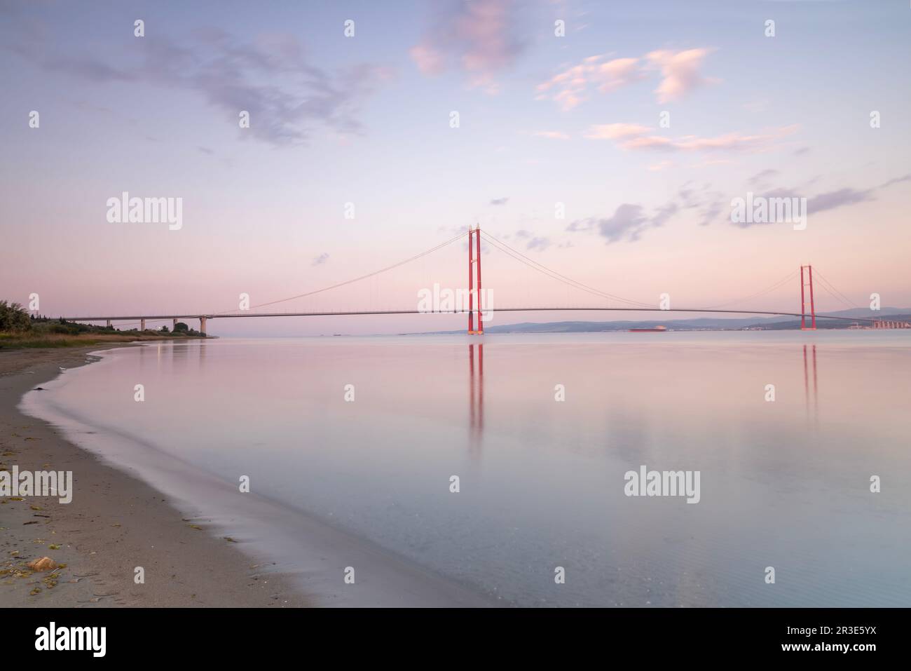 1915 Canakkale Bridge aerial view in Canakkale, Turkey. World's longest ...