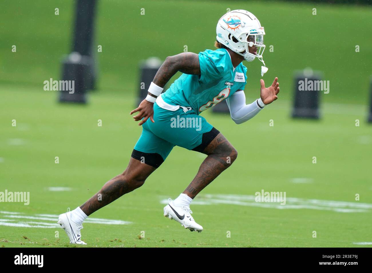 Miami Dolphins safety Jevon Holland does drills during NFL football ...