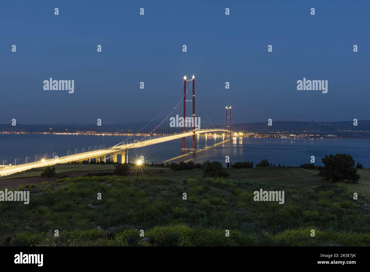 1915 Canakkale Bridge aerial view in Canakkale, Turkey. World's longest ...