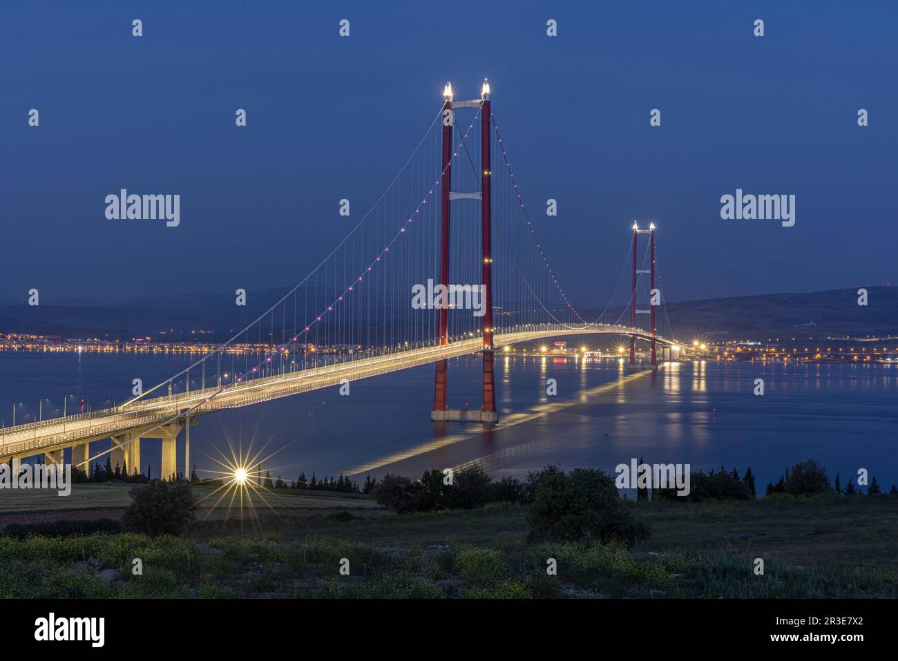1915 Canakkale Bridge aerial view in Canakkale, Turkey. World's longest ...