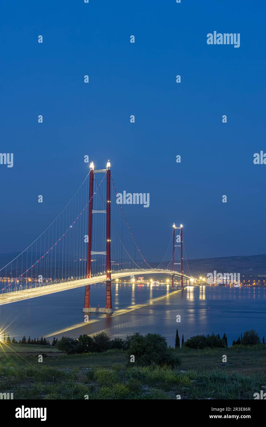 1915 Canakkale Bridge aerial view in Canakkale, Turkey. World's longest ...