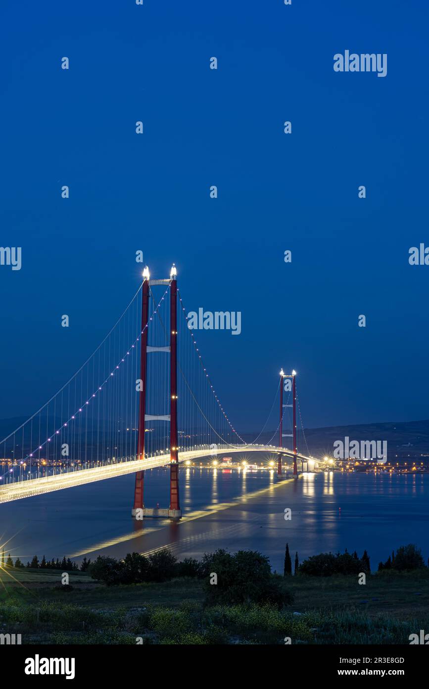1915 Canakkale Bridge aerial view in Canakkale, Turkey. World's longest ...