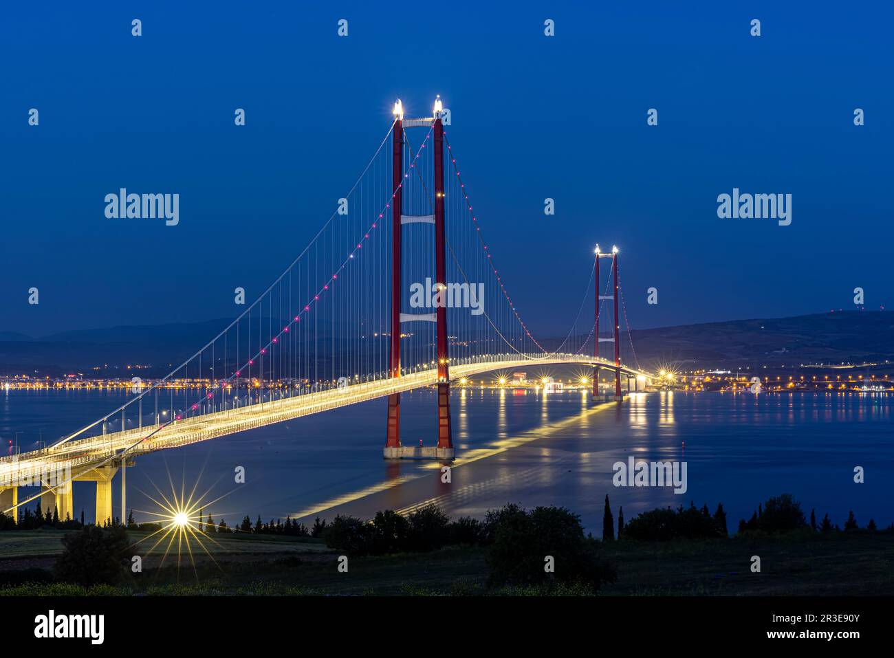 1915 Canakkale Bridge aerial view in Canakkale, Turkey. World's longest ...