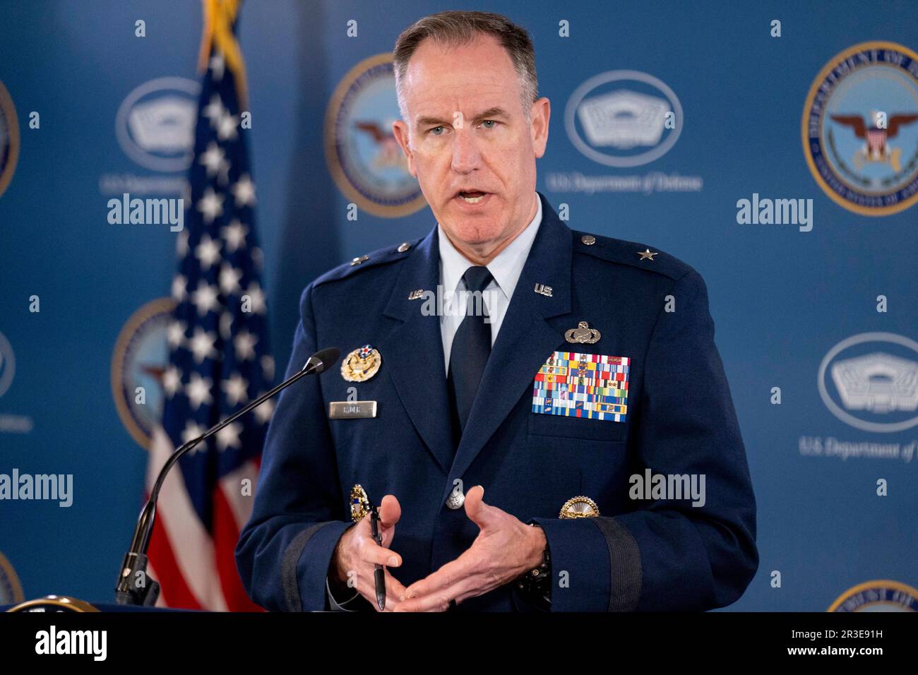 Pentagon spokesman Air Force Brig. Gen. Patrick Ryder speaks during a briefing at the Pentagon ...