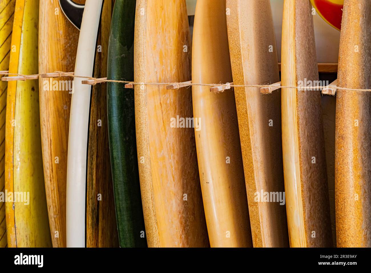 Retro vintage surfboards lined up in a local surf shop Stock Photo - Alamy