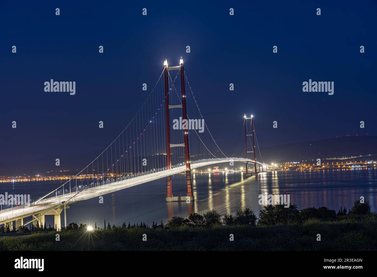 1915 Canakkale Bridge aerial view in Canakkale, Turkey. World's longest ...