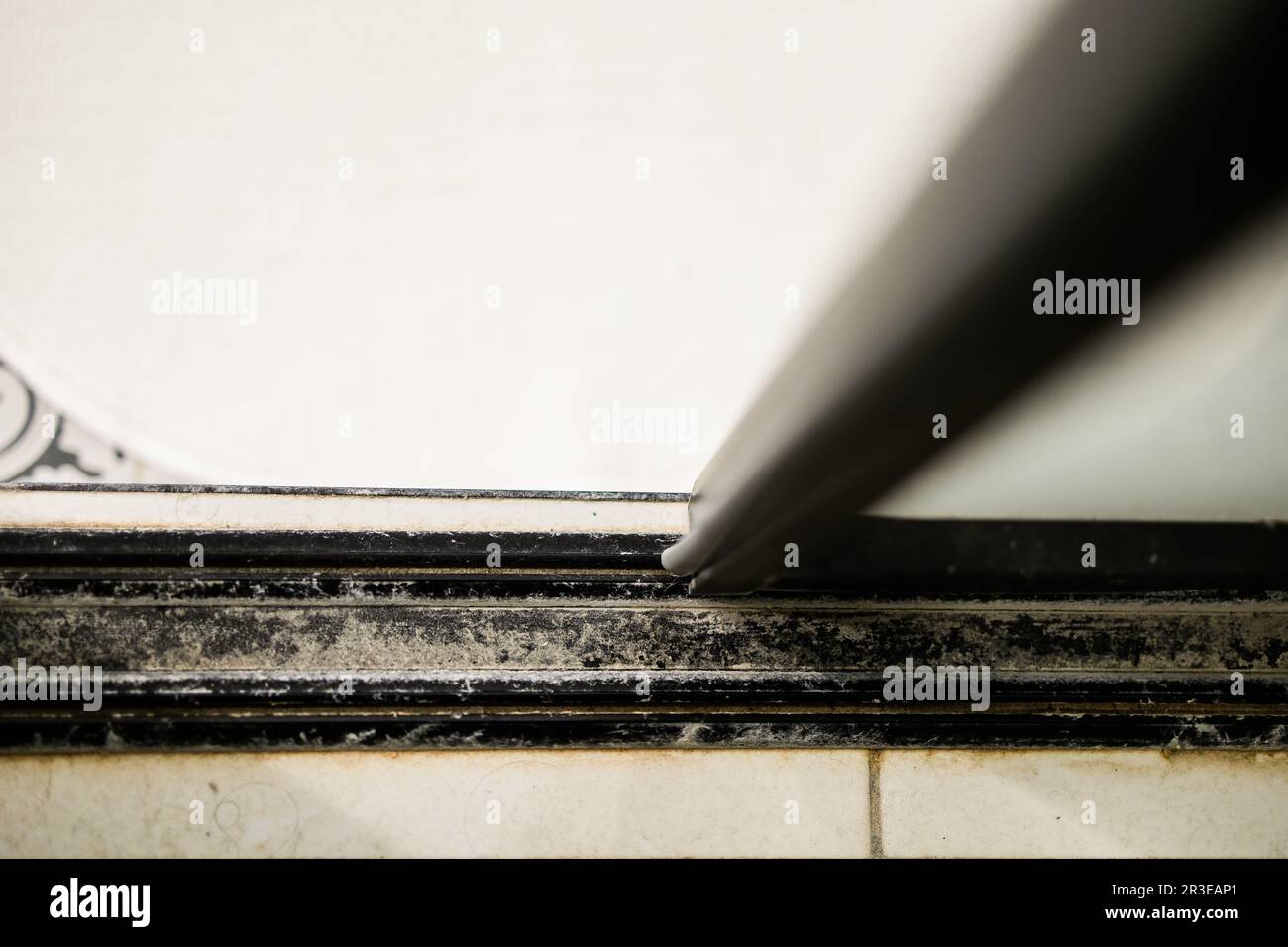Dirty shower room. Dirty strongly stain on glass door shower room ...