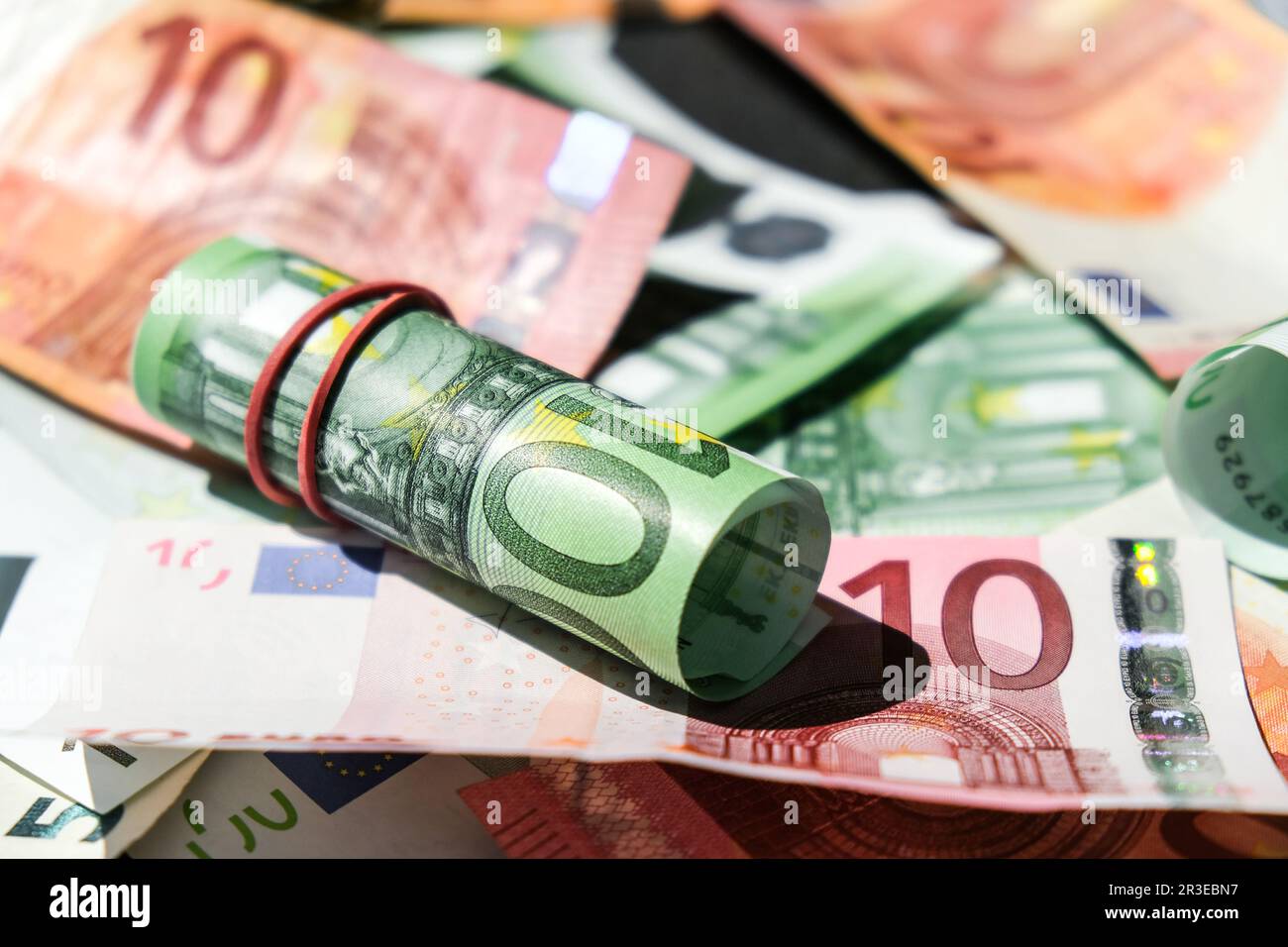 Close up of Euro money roll. Euro banknote set cash money - EU currency ...