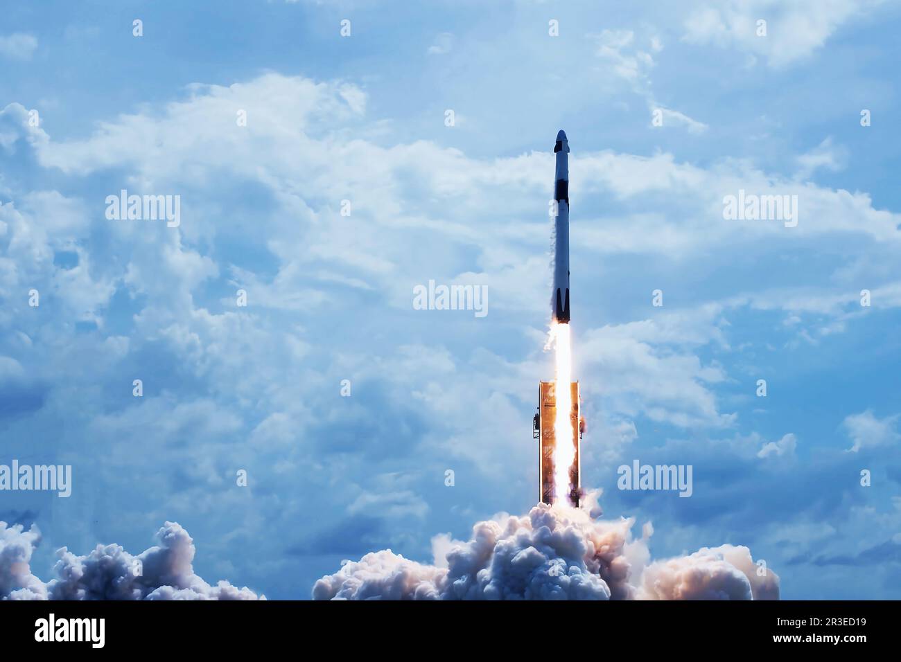 Rocket launch into outer space. Elements of this image furnished NASA ...