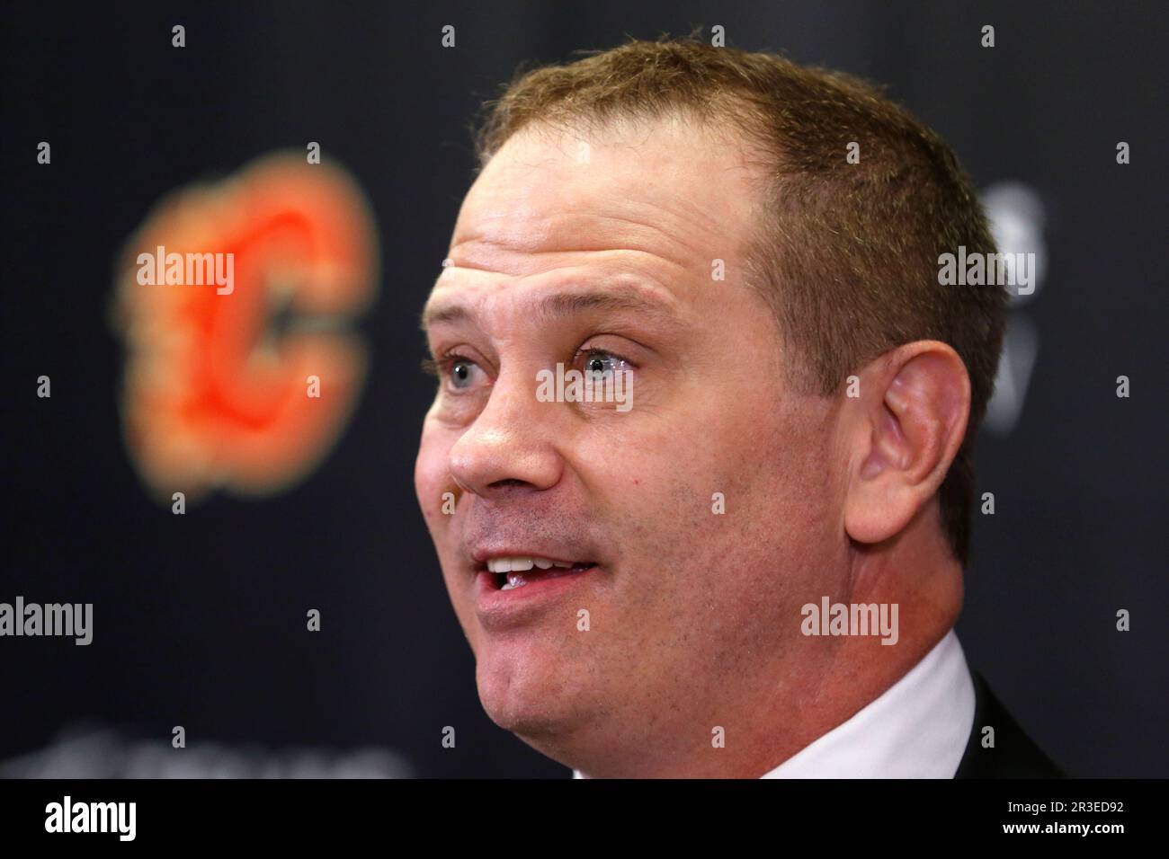 Newly-appointed Calgary Flames general manager Craig Conroy speaks at ...