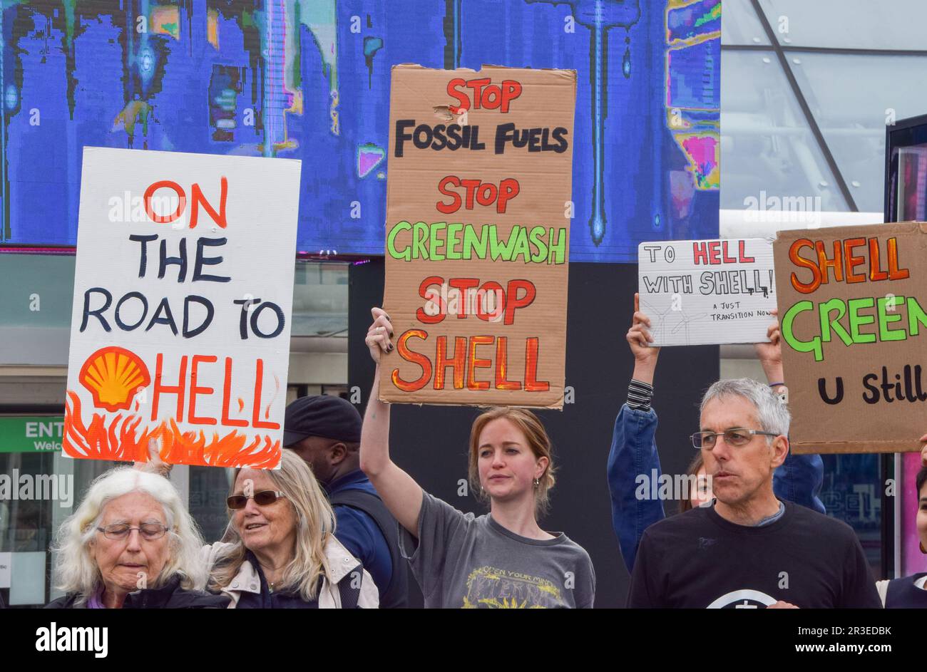 London, UK. 23rd May 2023. Climate activists stage a protest outside ...
