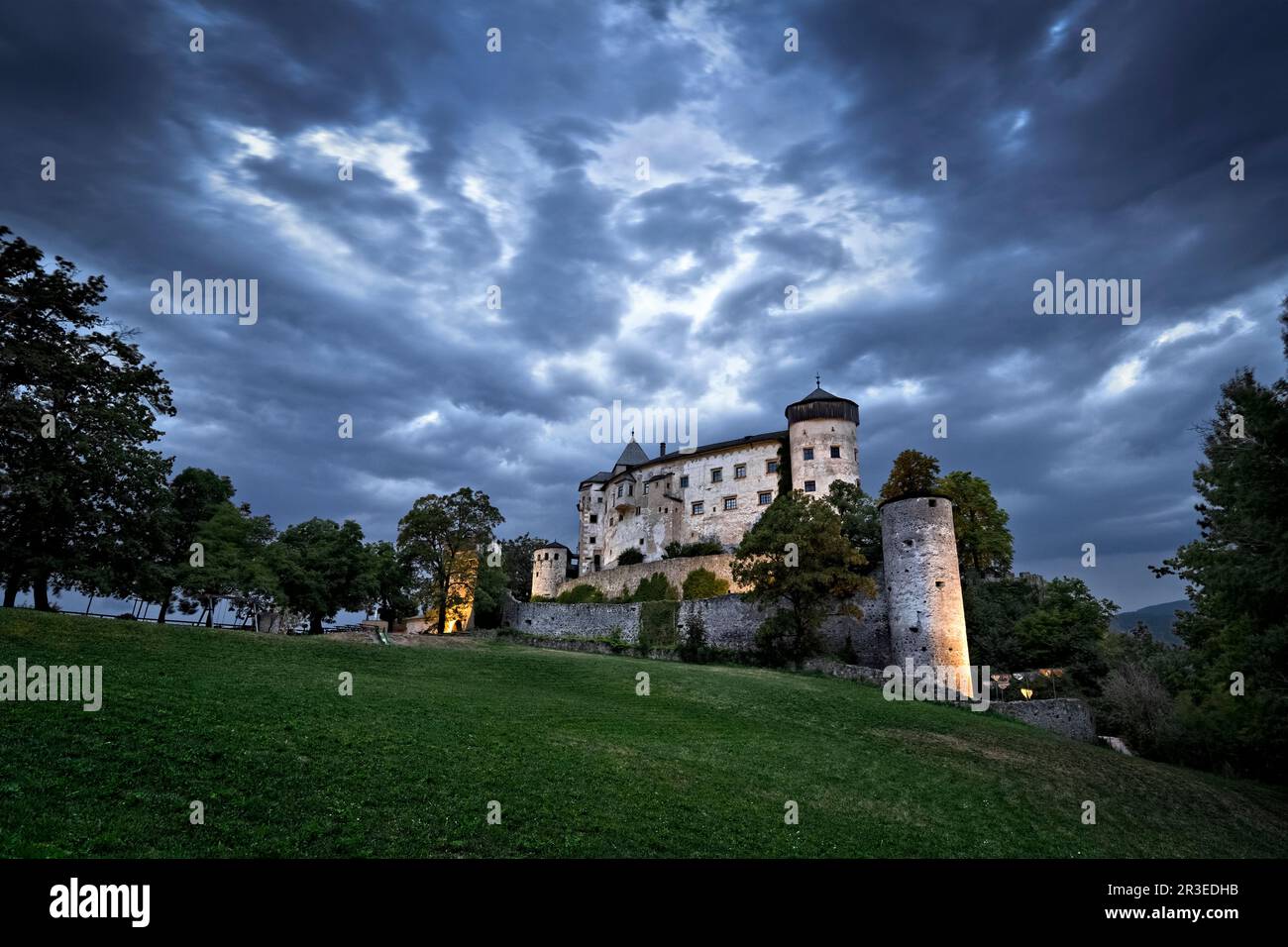 The medieval gothic castle of Presule on a stormy night. Fiè allo ...