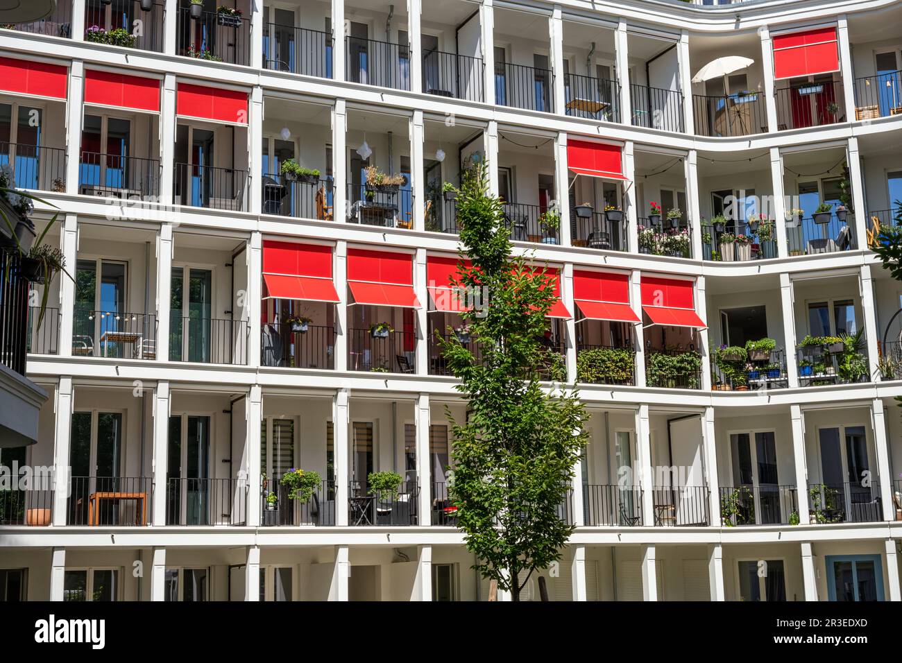 Facade of a modern apartment complex seen in Berlin, Germany Stock ...