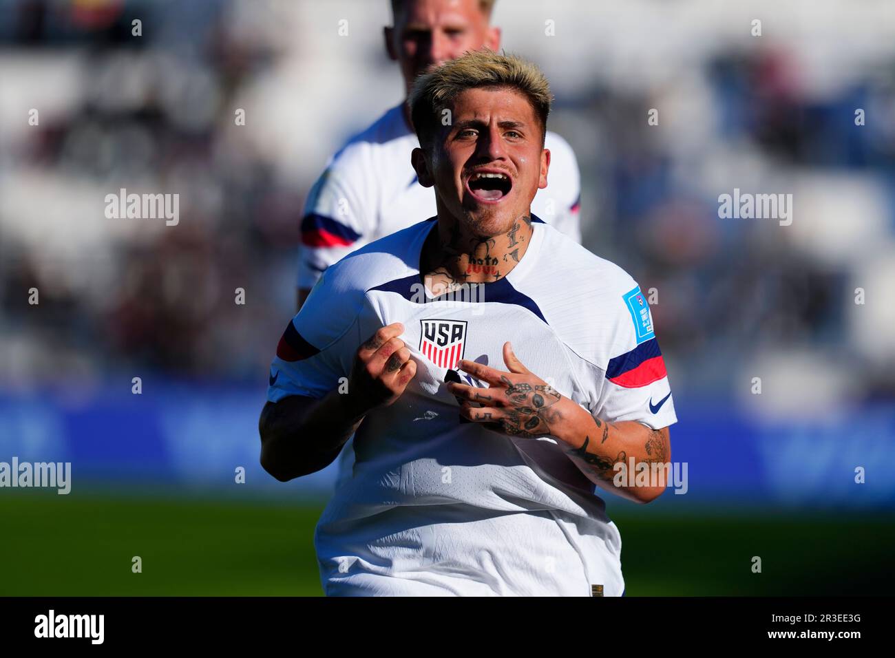 Diego Luna of the United States celebrates scoring the opening goal ...